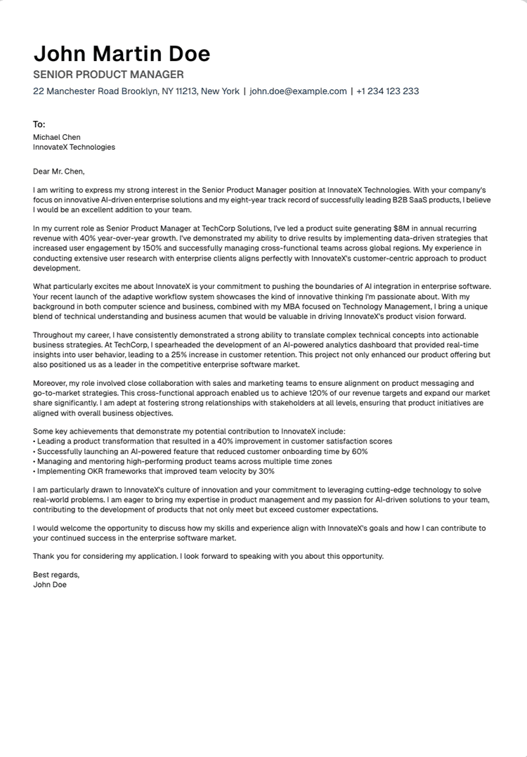 Professional Cover Letter Templates & Examples | Free AI Cover Letter ...